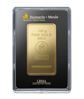 Gold 100 gram Heimerle + Meule minted bar | Silver Bullion